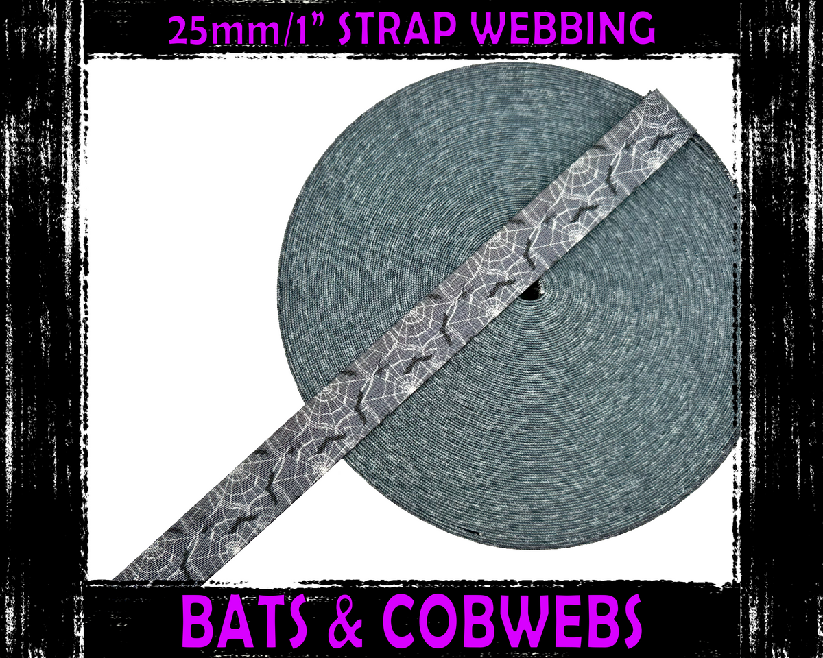 25mm Grey Bats Webbing, Bag Straps (1" wide) – Misfits Fabric, UK
