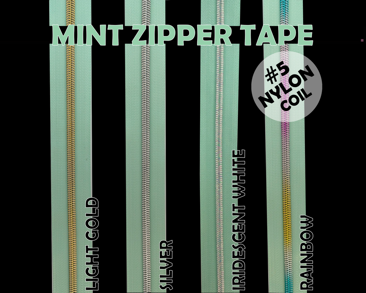 Mint Zipper Tape, Size 5 Nylon Coil with various coloured teeth ...