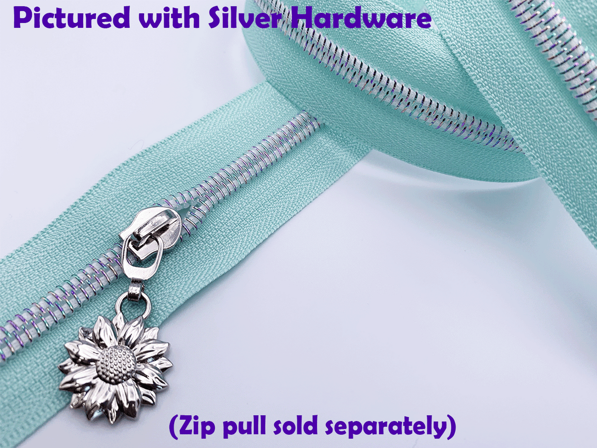 Mint Green Zipper Tape with White Iridescent Rainbow Teeth, Arctic Ice ...