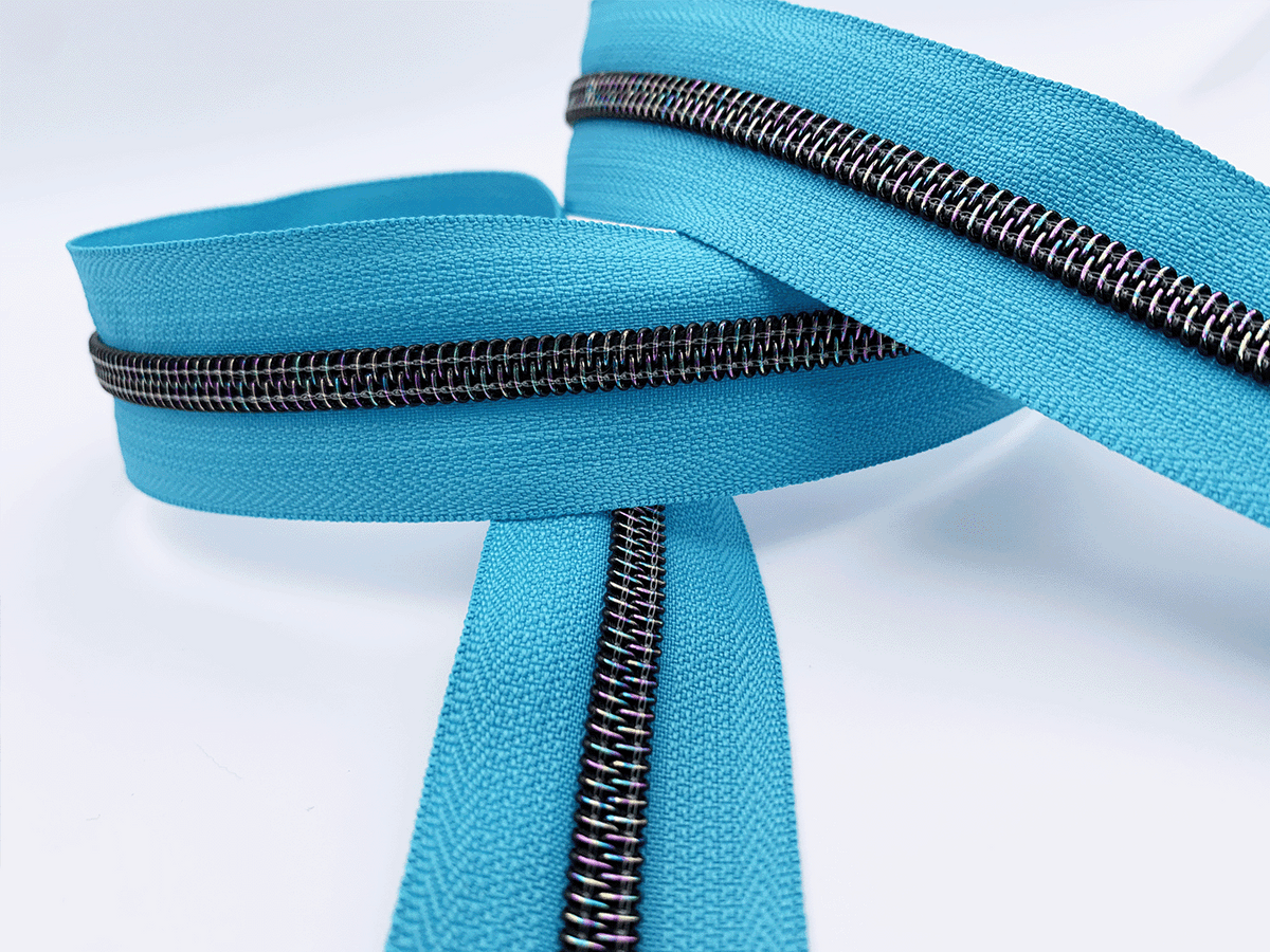 Ocean Blue Zipper Tape with Dark Iridescent Rainbow Teeth, Shadow Star ...