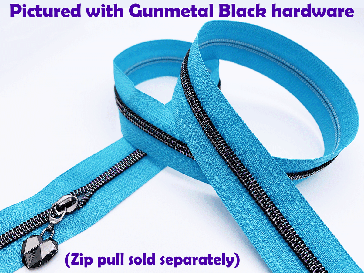 Ocean Blue Zipper Tape with Dark Iridescent Rainbow Teeth, Shadow Star ...