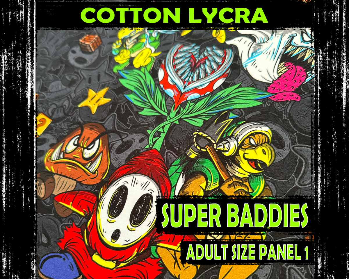 Cotton Lycra, Super Baddies Panel 1, Adult Size – Misfits Fabric, UK