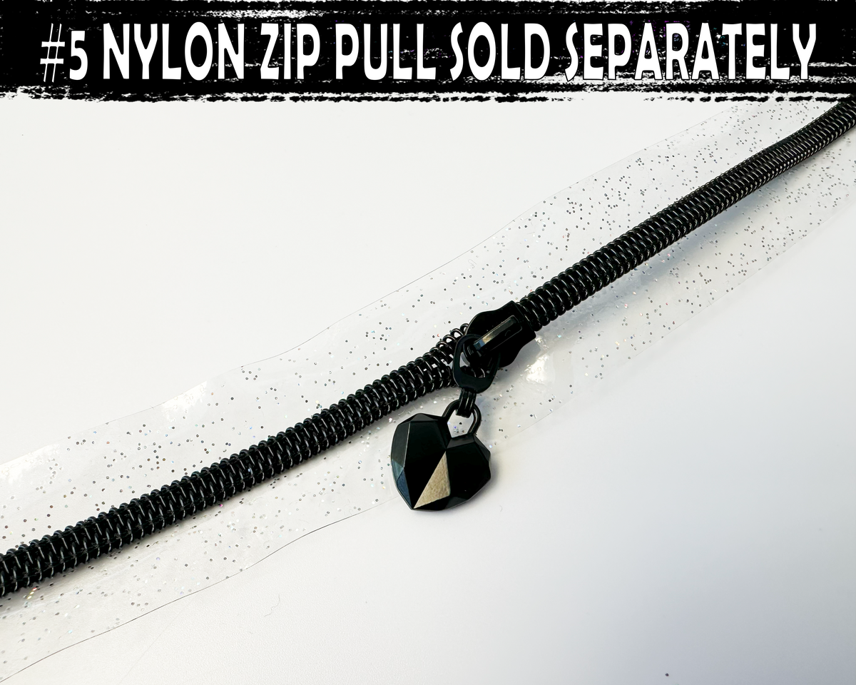 Clear Glitter TPU Zipper Tape with Black Teeth. #5 nylon zip tape. Bag ...