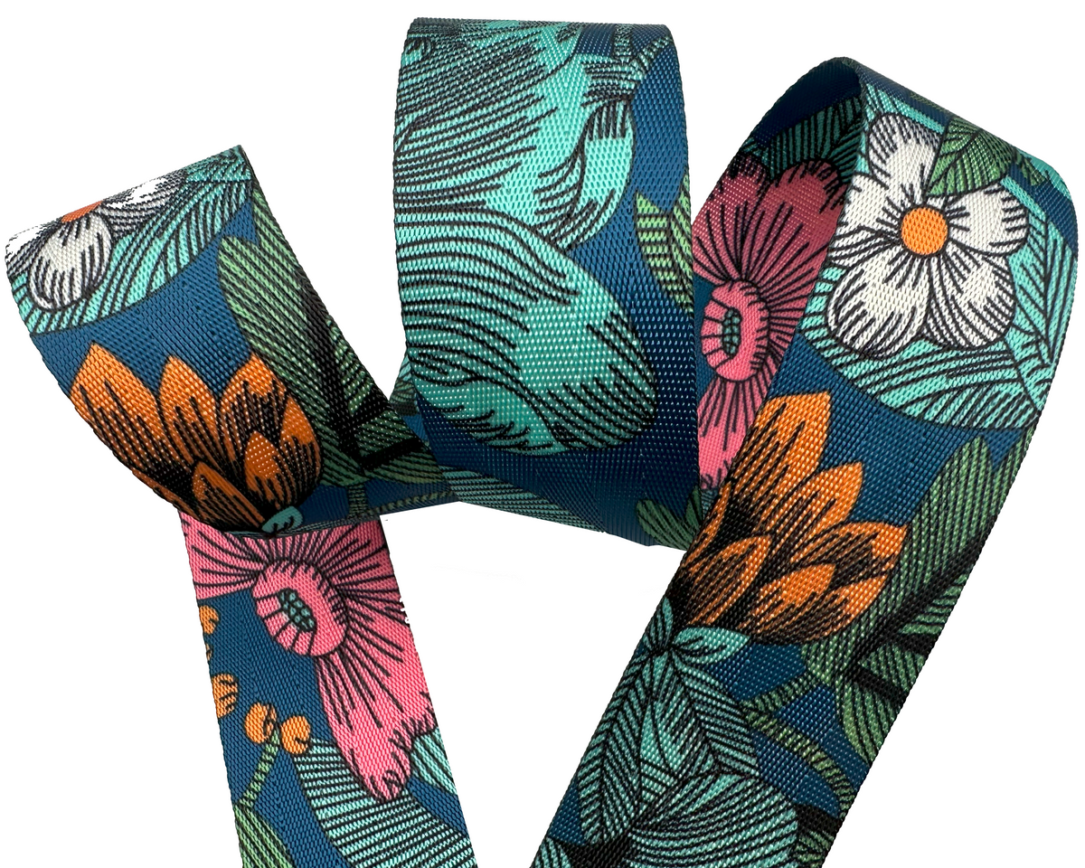 25mm Blue Tropical Flower Webbing Straps for Bag Making – Misfits ...