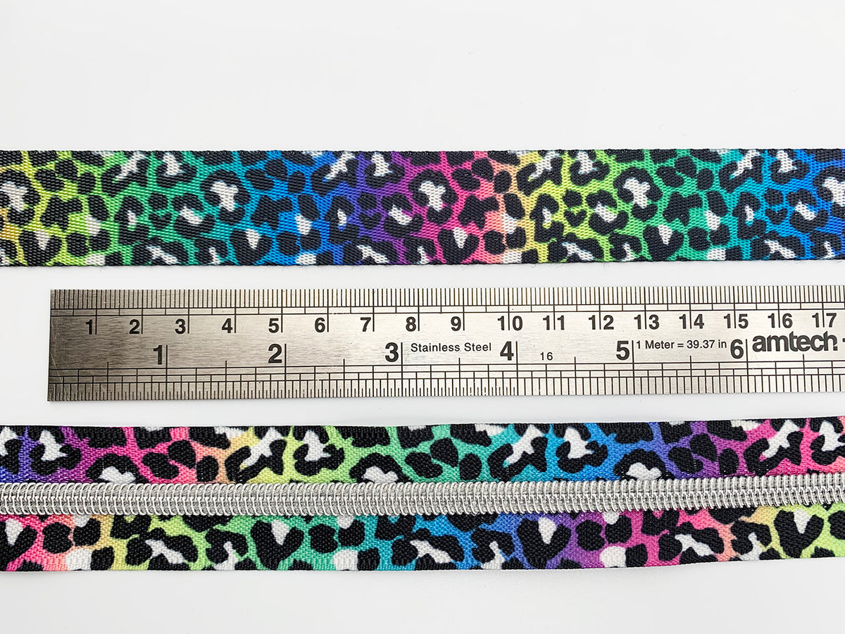 Rainbow Leopard print Zipper Tape with Silver Teeth, #5 nylon zips ...