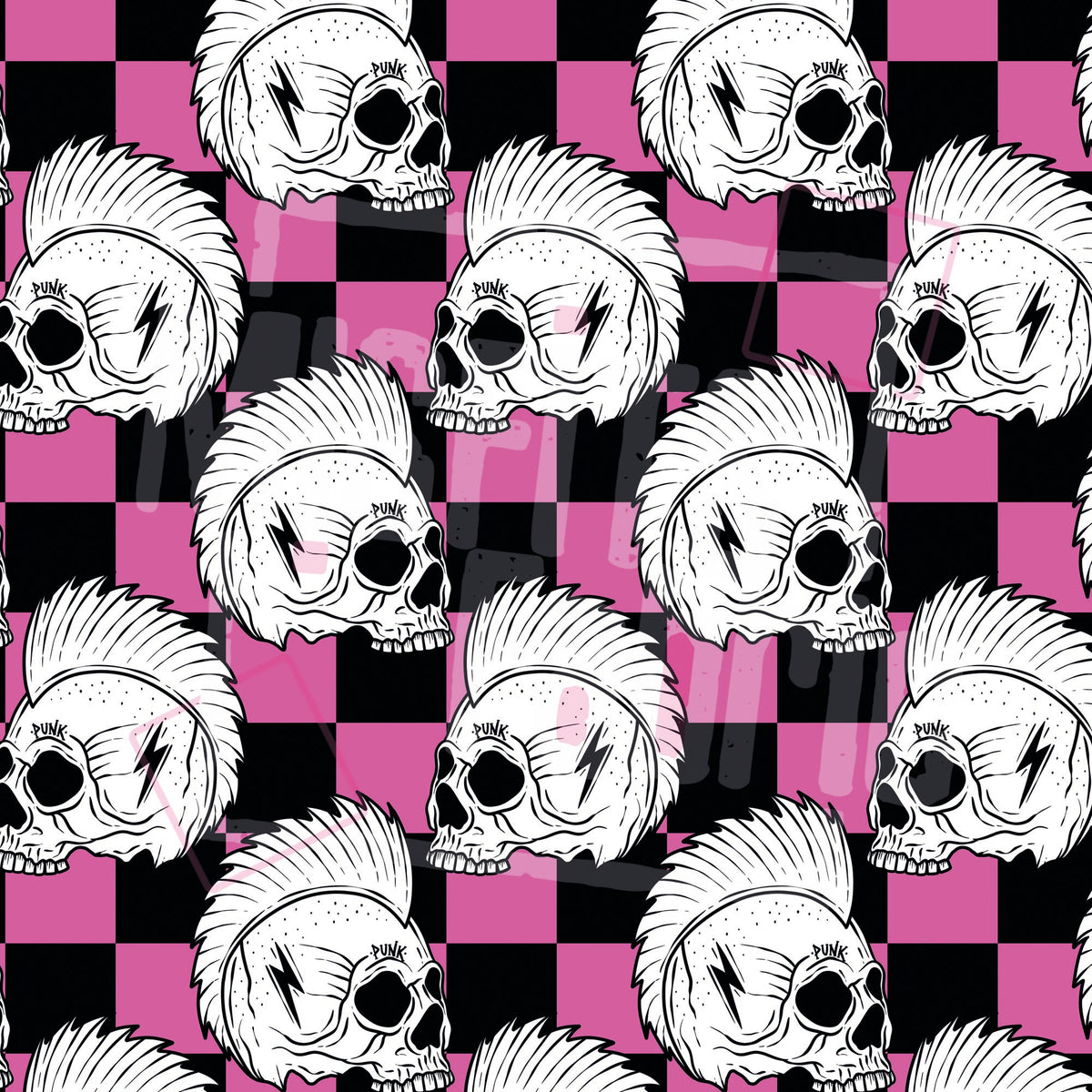 Punk Skulls - PINK CHECK – Misfits Fabric, UK